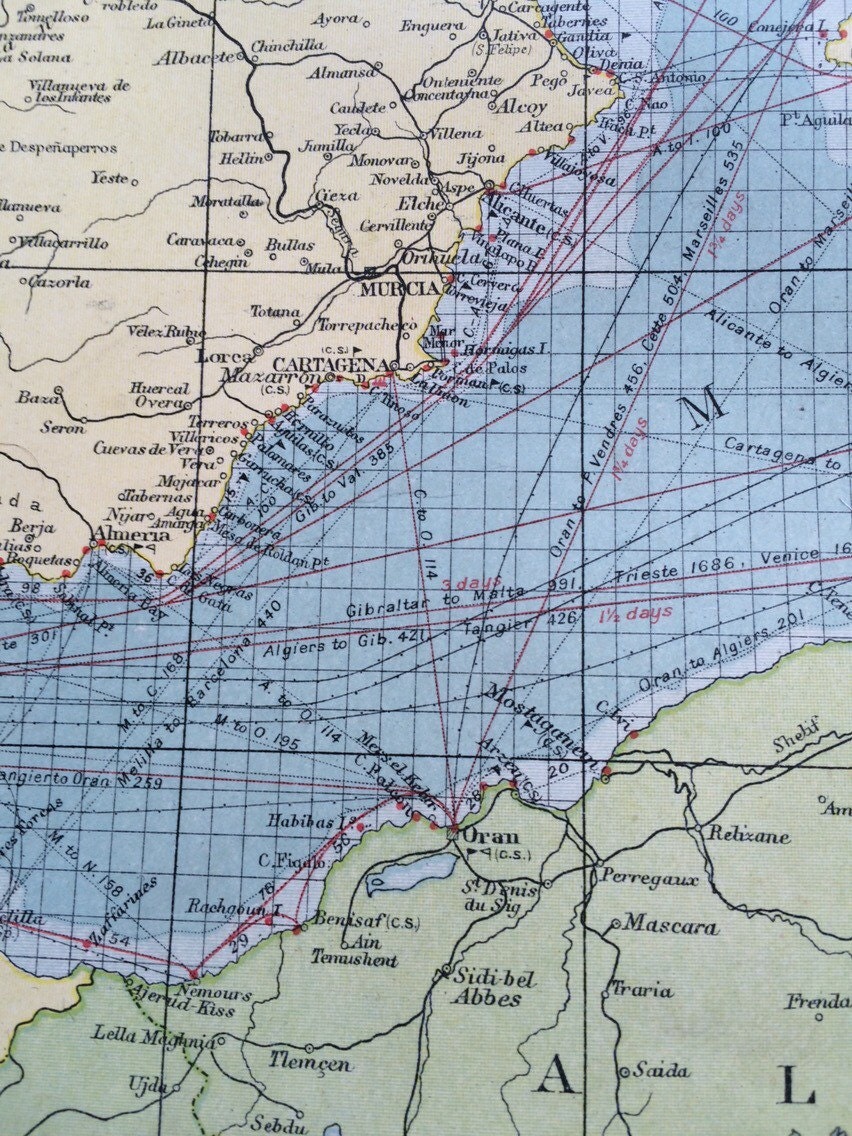 1920 The Western Mediterranean mercantile marine map - extra large ...