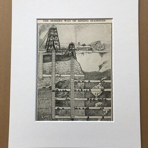 1940s Diamond Mining Original Vintage Print - Mounted and Matted - Mine ...