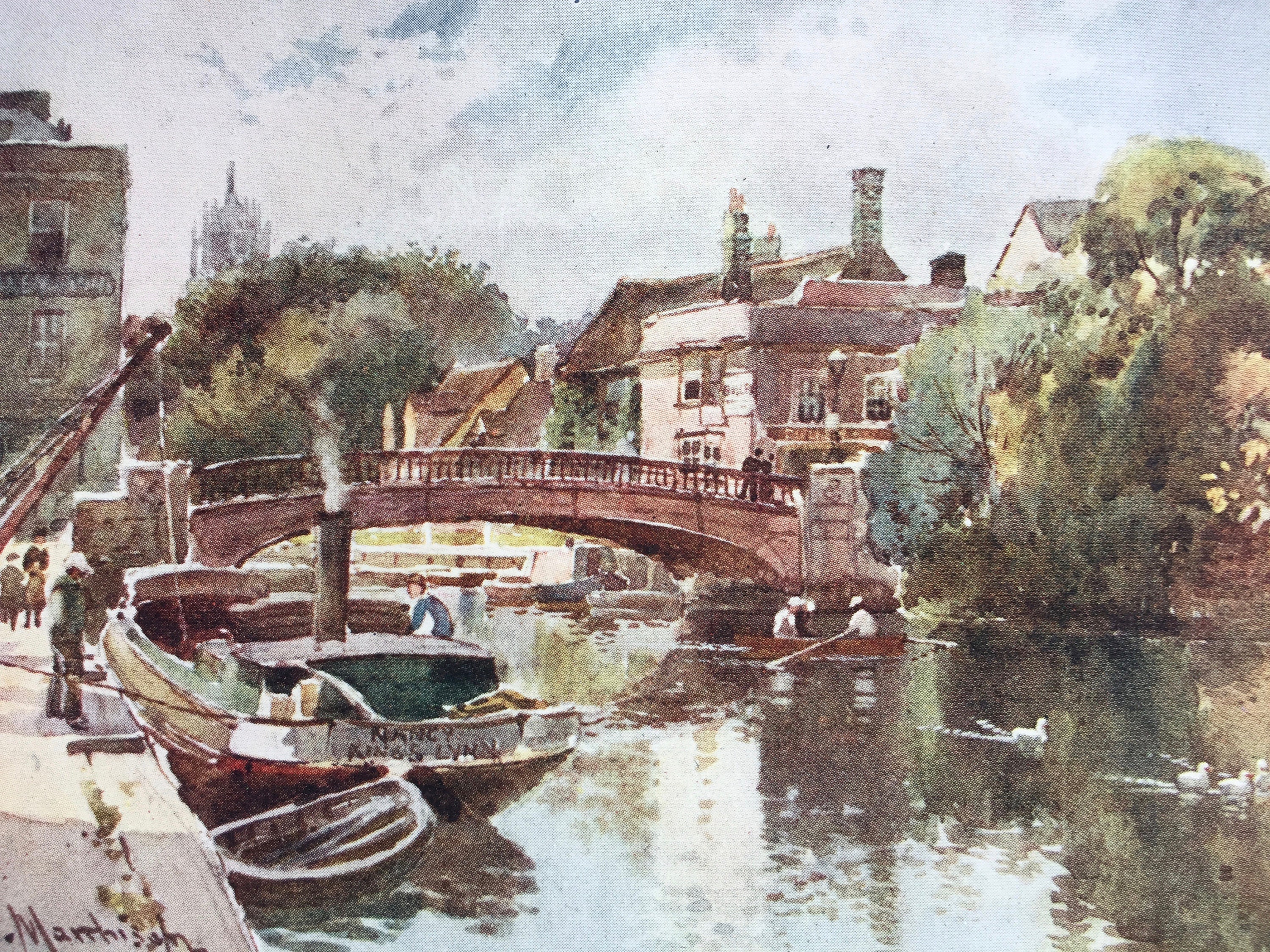 1907 The Great Bridge, Bridge St. Cambridge Original Antique Print ...