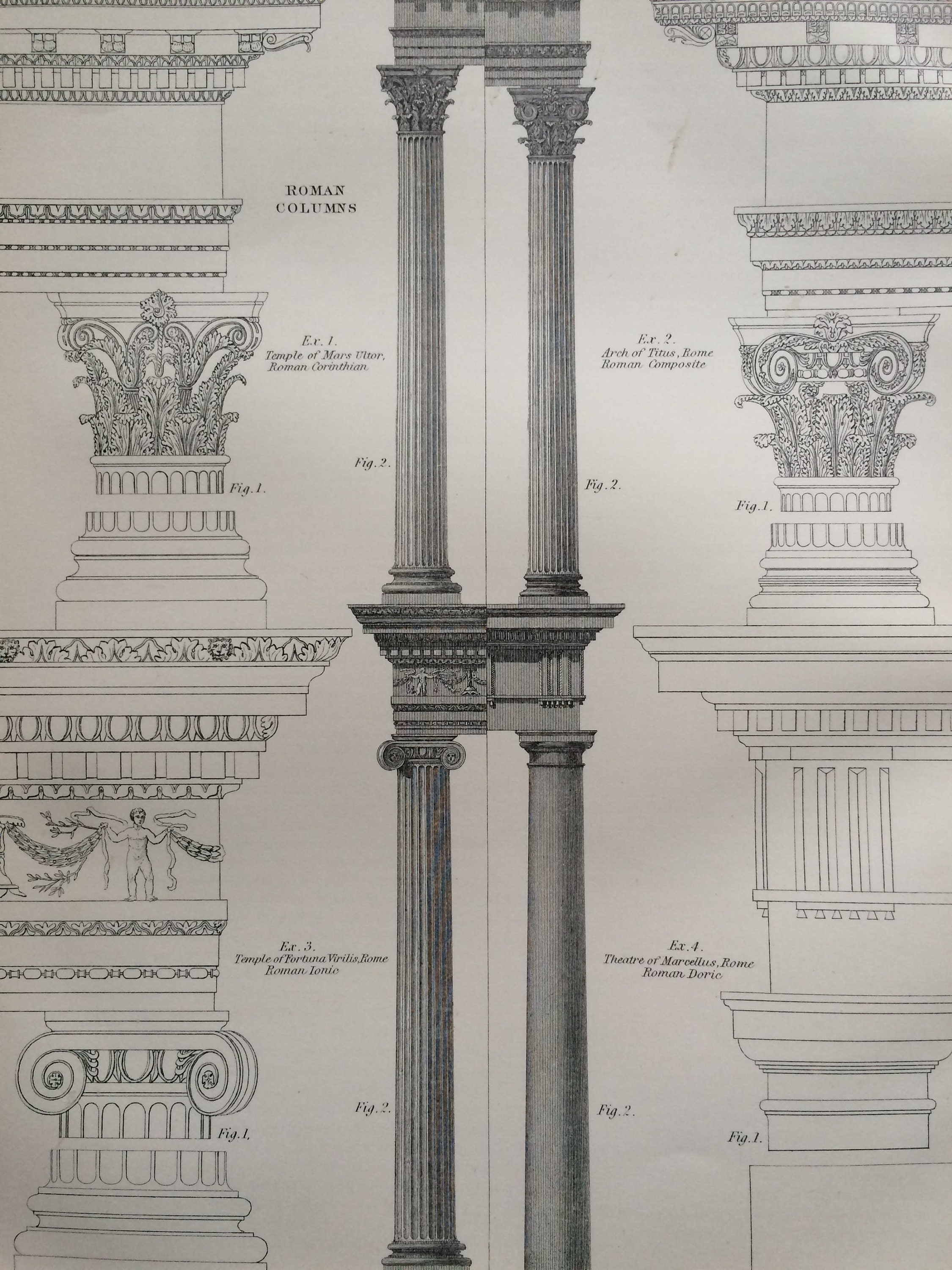 1875 Roman Column Architecture Original Antique Matted - Etsy