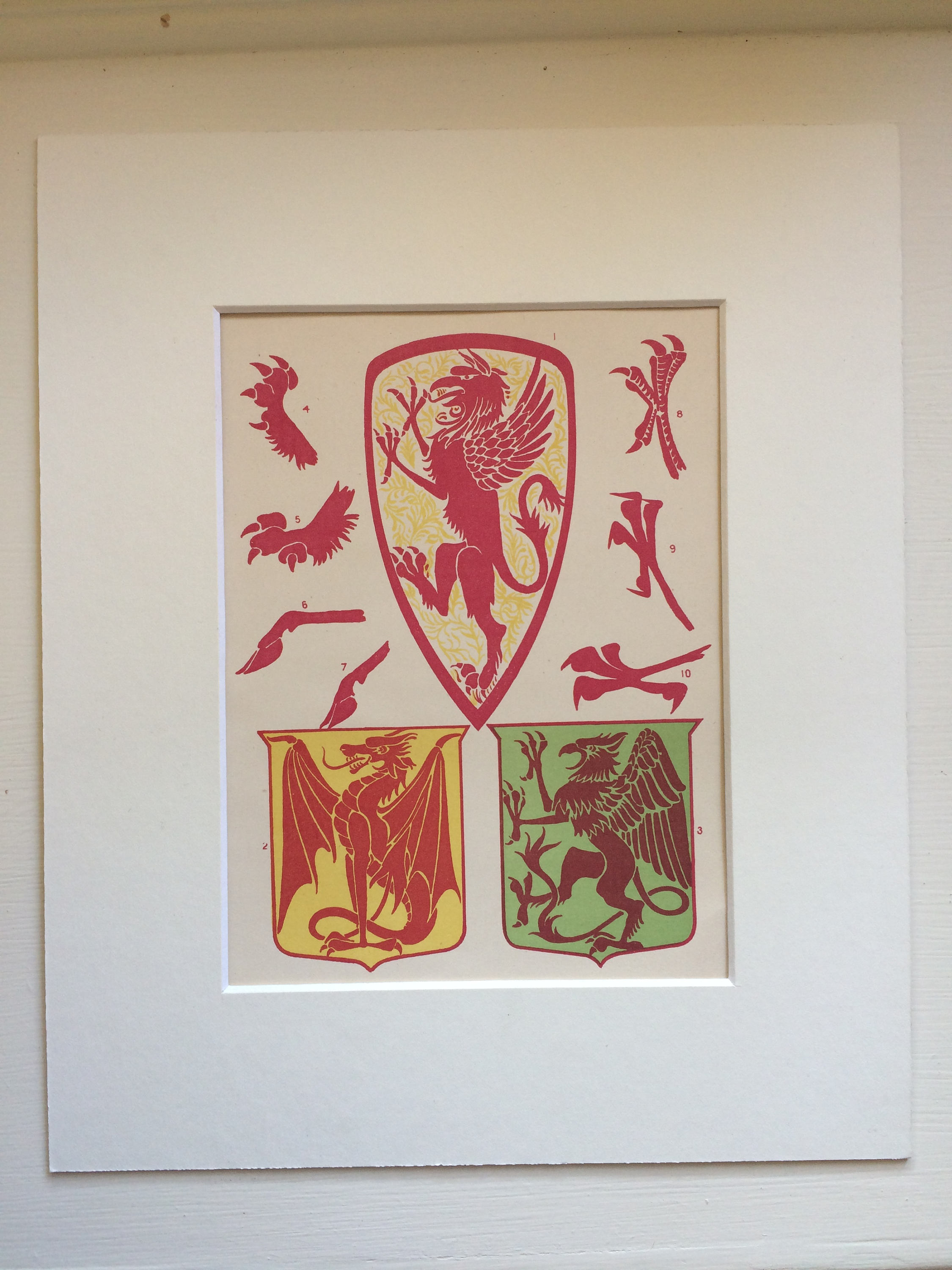 1903 Set of Heraldic Imaginary Beasts Design Original Antique Matted ...