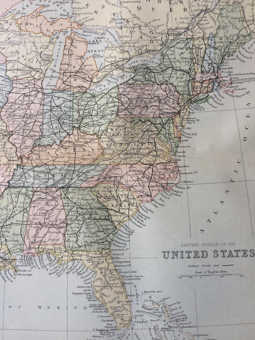 1891 United States eastern Division Original Antique Map - Etsy