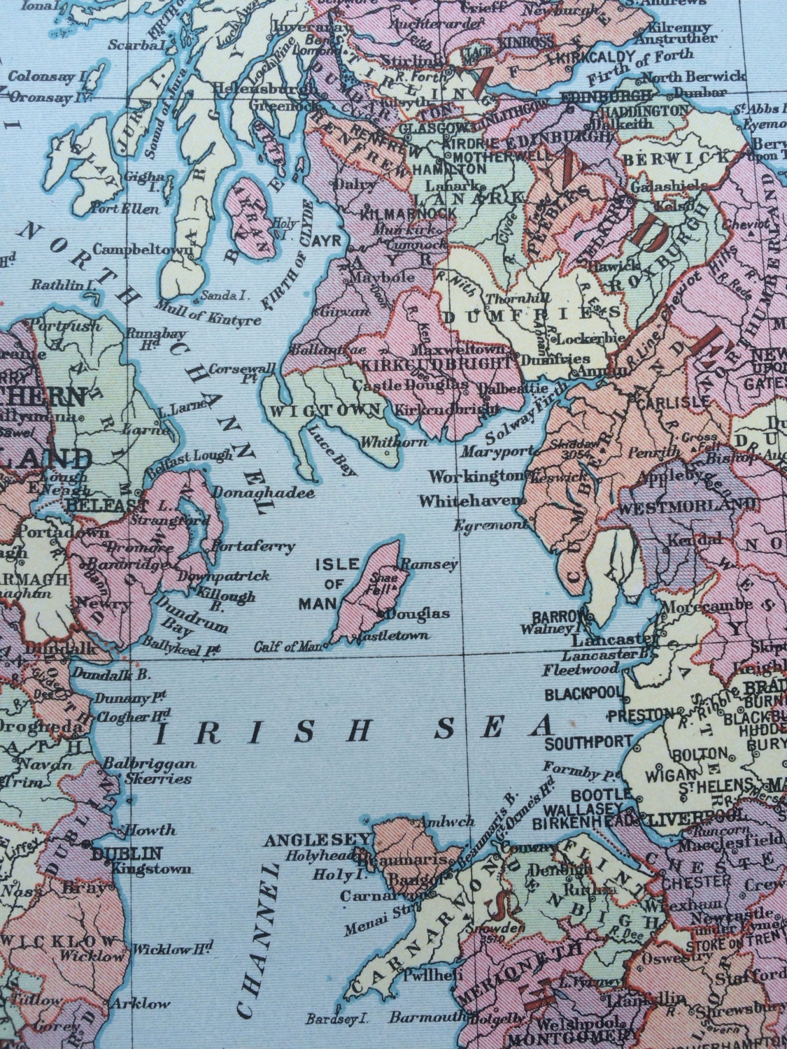 1920 BRITISH ISLES Original Vintage Map, 12 x 14.5 inches, historical ...