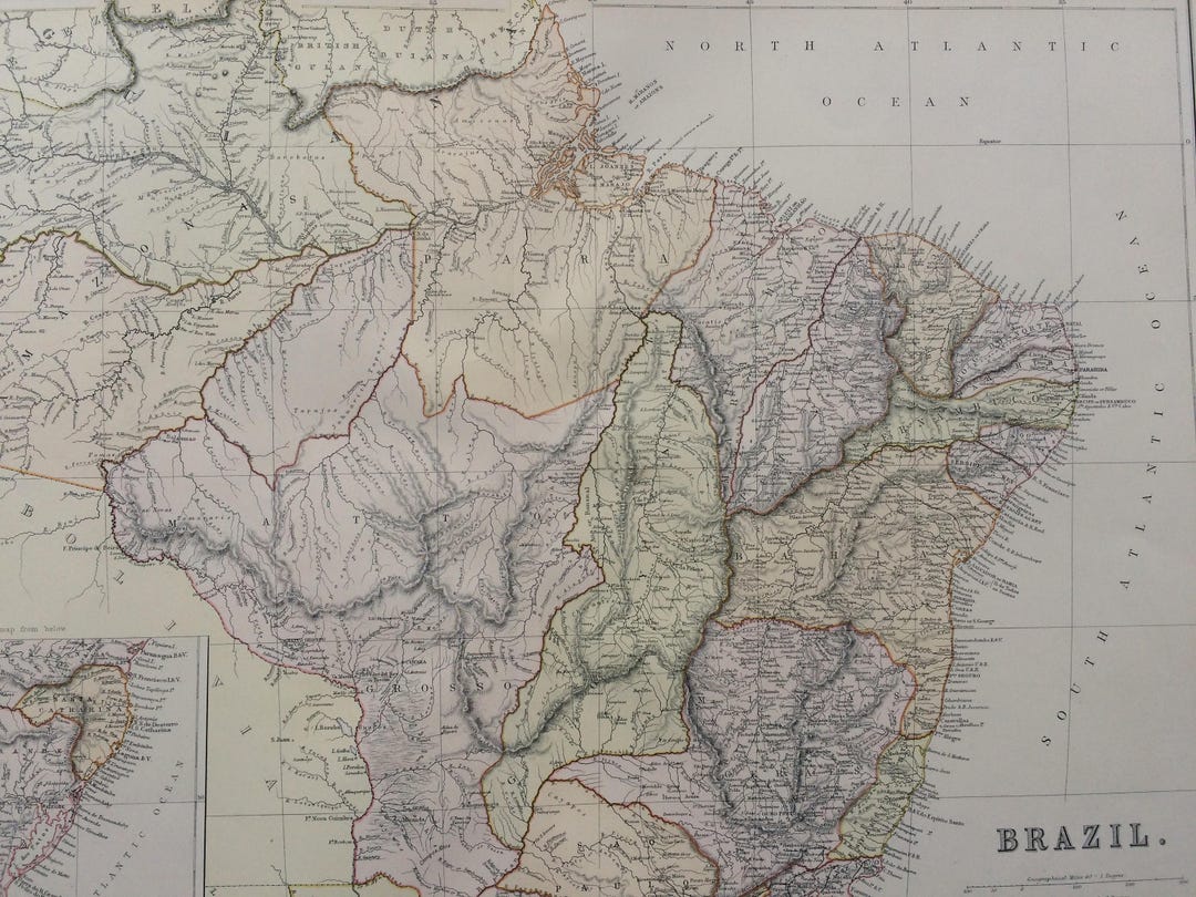 1882 Brazil Large Original Antique Map, 15 X 22 Inches, Home Decor ...
