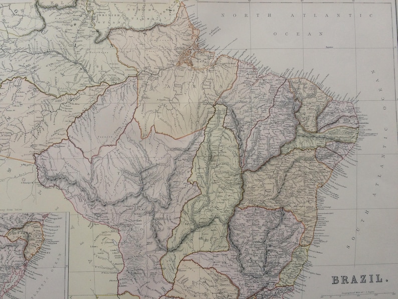 1882 Brazil Large Original Antique Map 15 X 22 Inches Home - Etsy UK