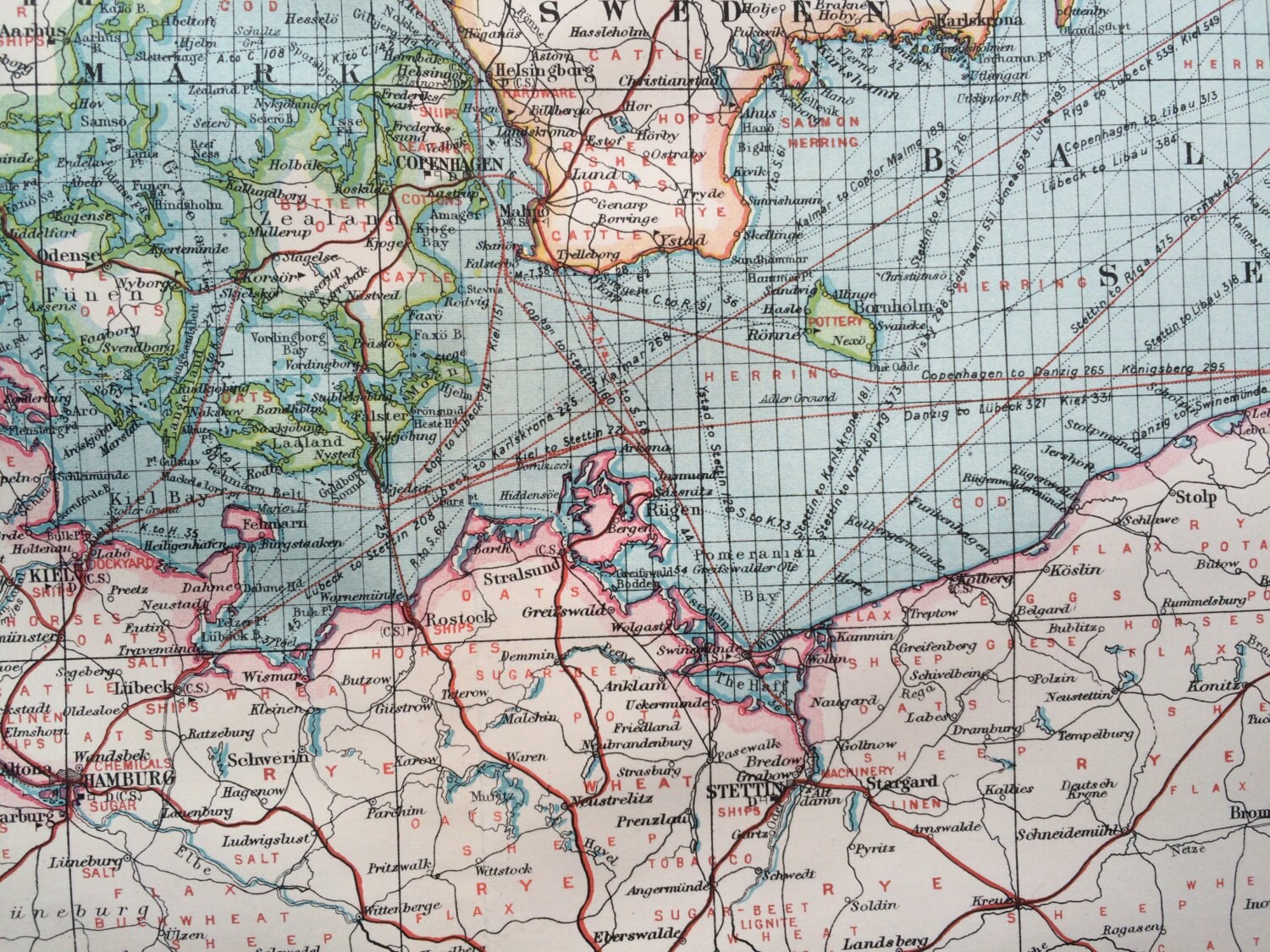 1903 Germany: Industries and Communications Large Original Antique Map ...
