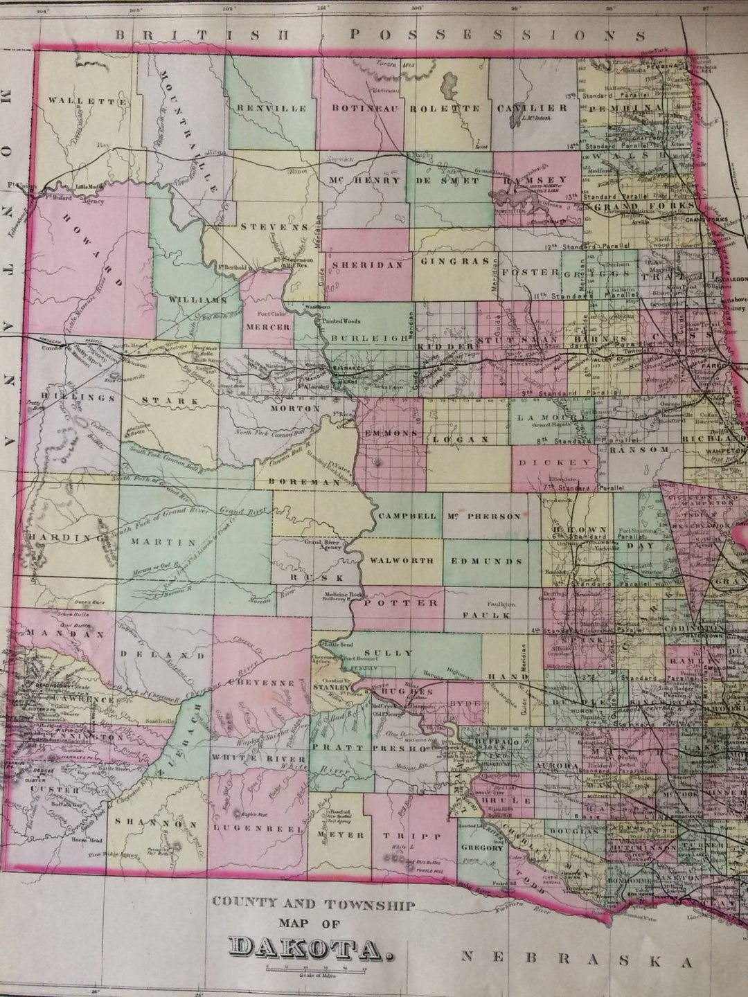 1888 DAKOTA County and Township Large Rare Original Antique Mitchell ...