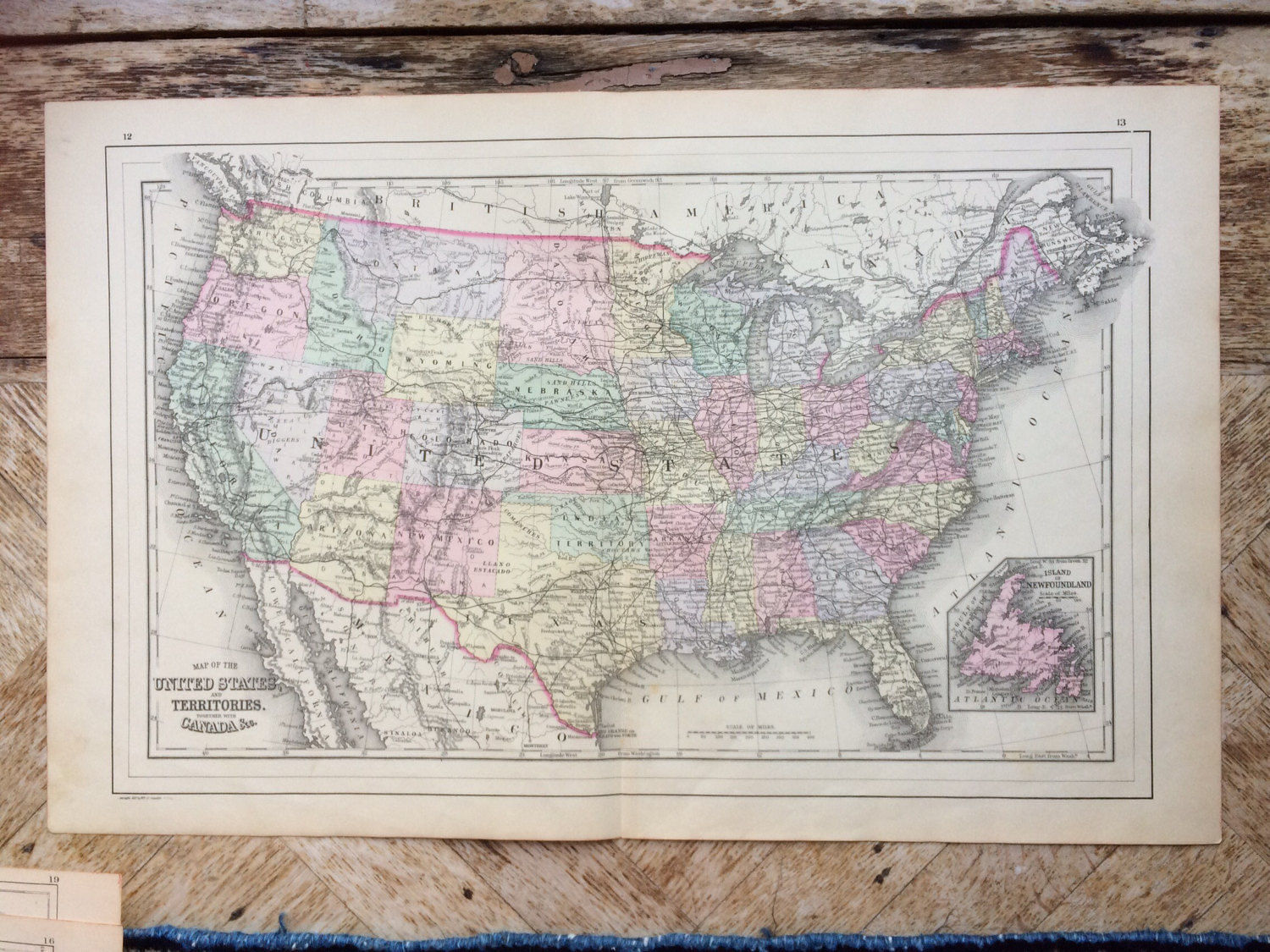 1888 UNITED STATES large rare original antique Mitchell Map with inset ...