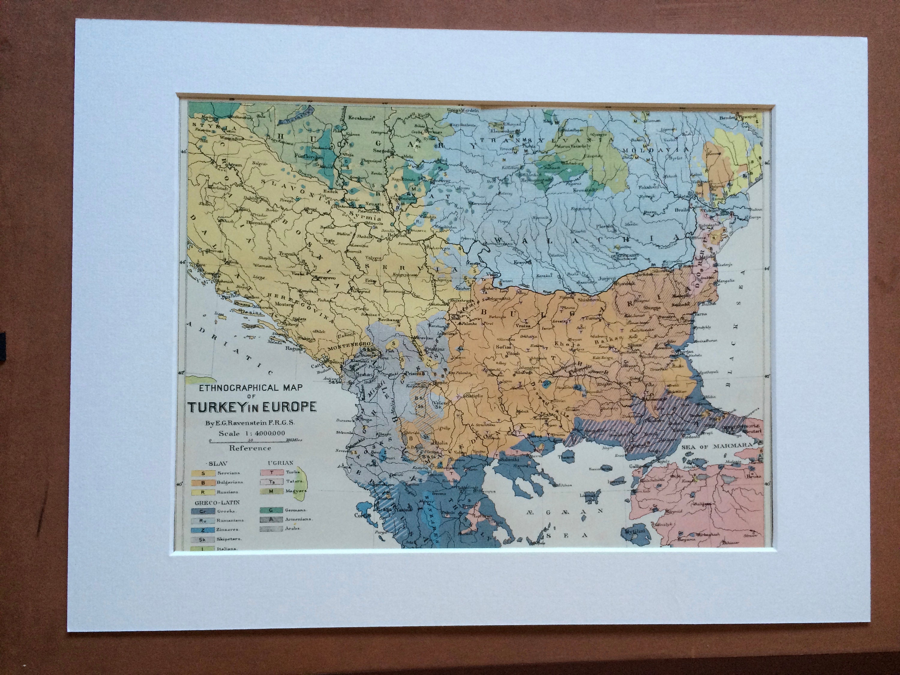 1895 Original Antique Ethnographical Map of Turkey in Europe ...