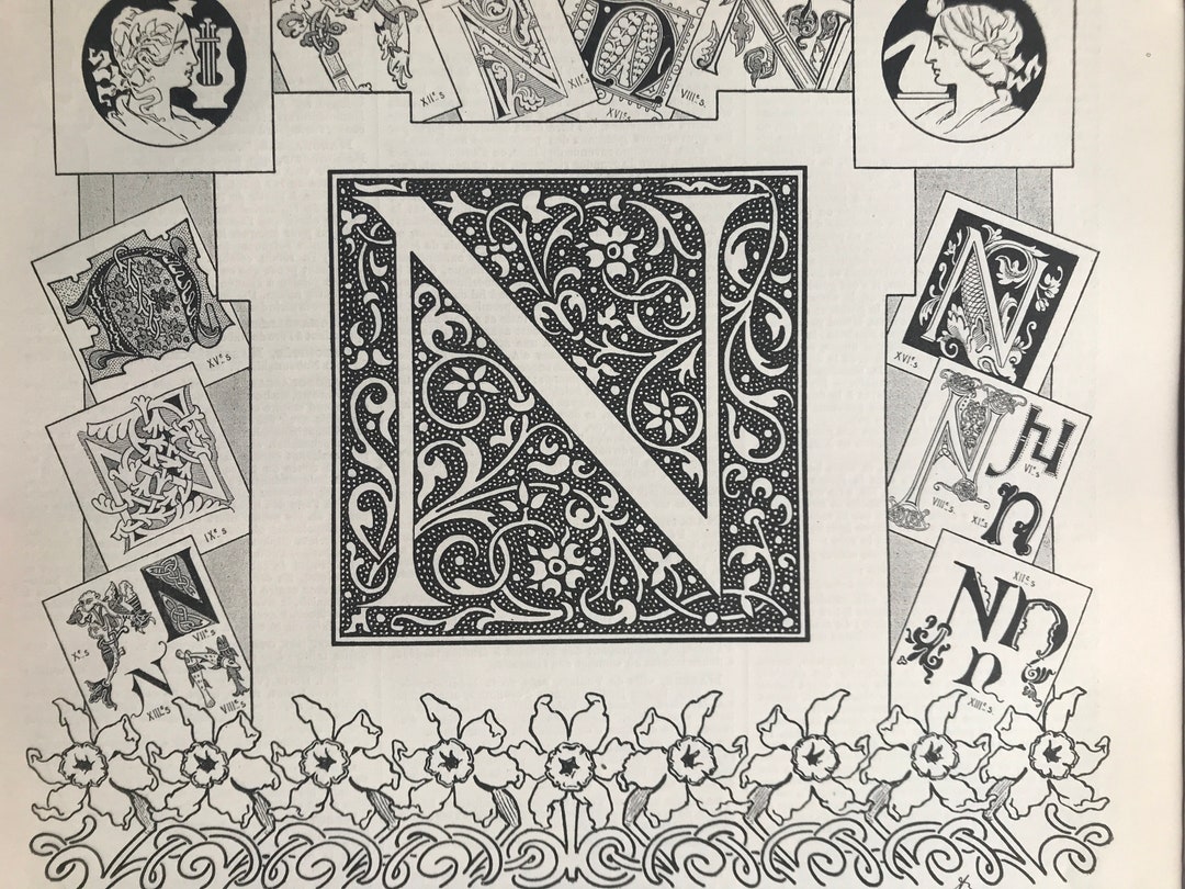 1897 Letter N - Decorative Alphabet Letter Original Antique Print ...