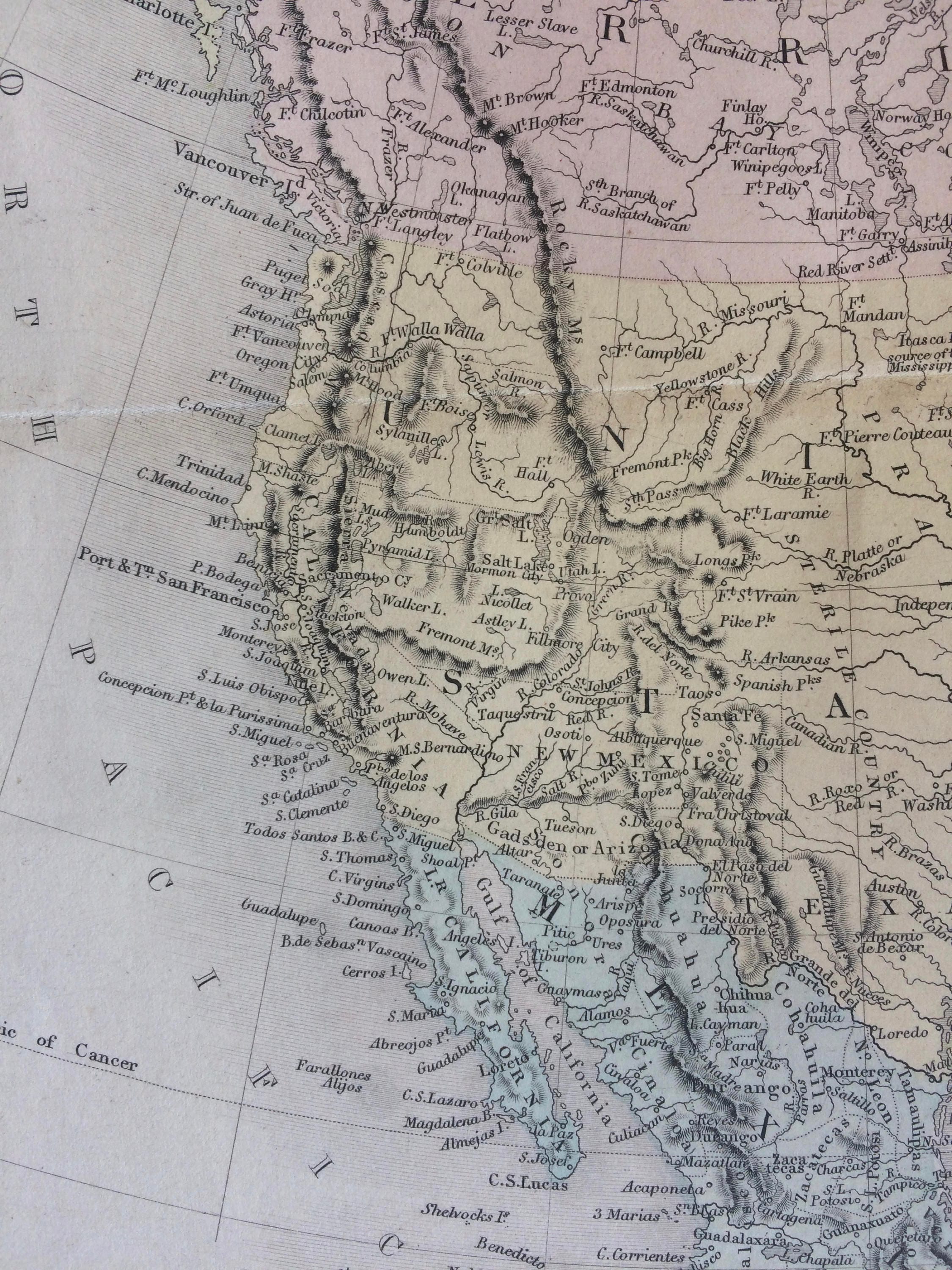 1870 North America Original Antique Map showing Height of Mountains and ...