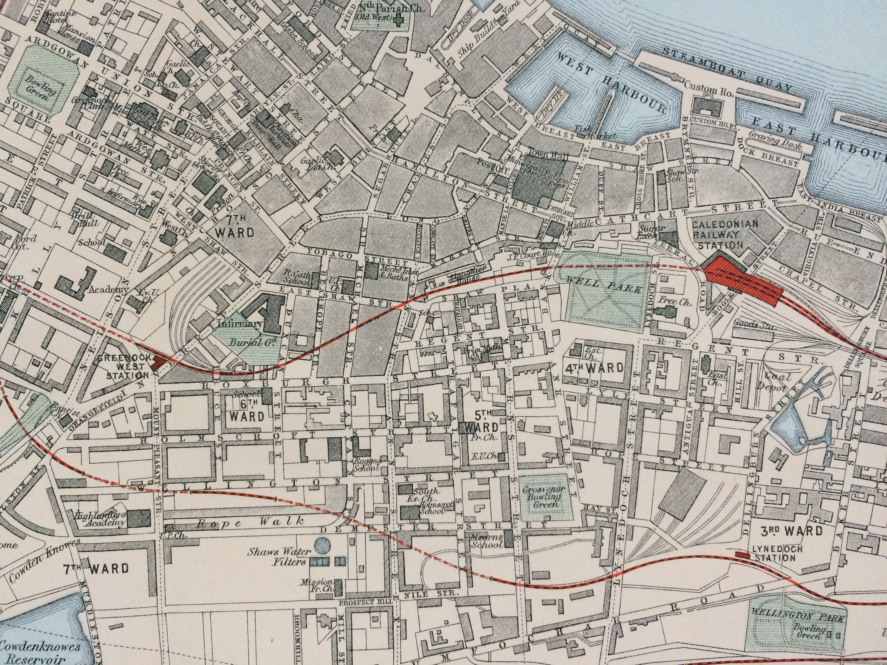 1901 Plan of Greenock Large Original Antique Map - Scottish Cartography ...