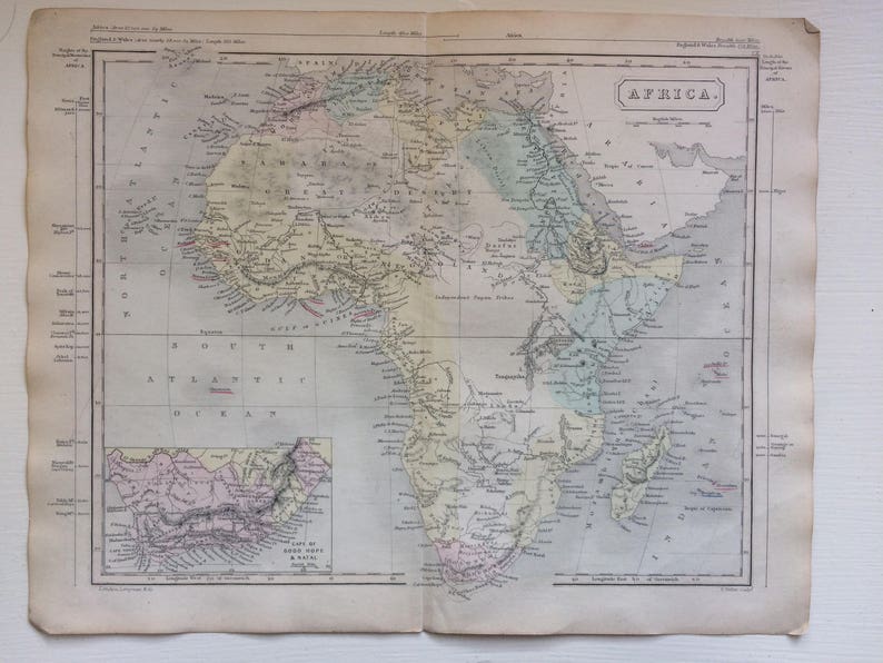 1870 AFRICA Original Antique Map Showing Height of Mountains - Etsy UK
