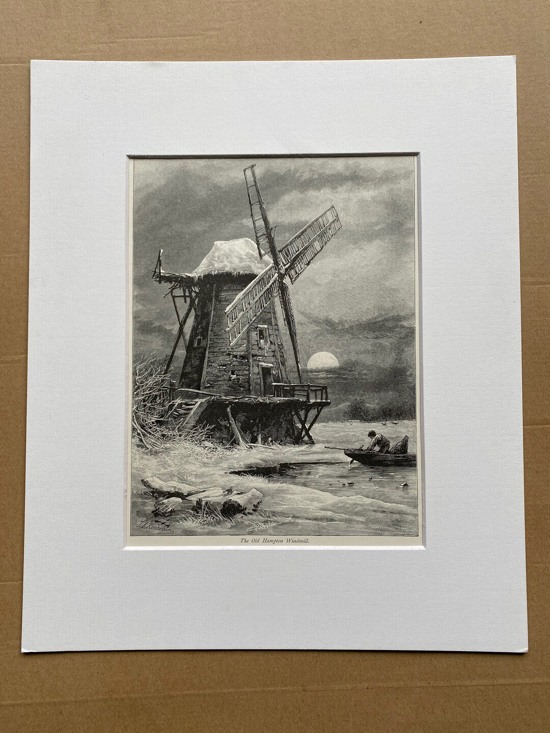 1876 the Old Hampton Windmill Original Antique Engraving - Thames River ...