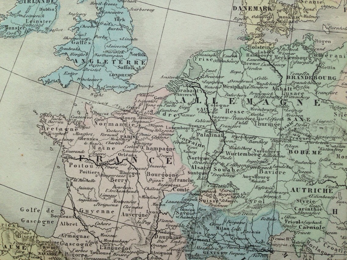 1866 Europe during the last period of the Middle Ages - large original ...