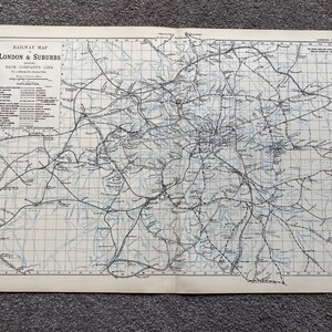 1902 Railway Map of London & Suburbs Original Antique Map - Large Wall ...