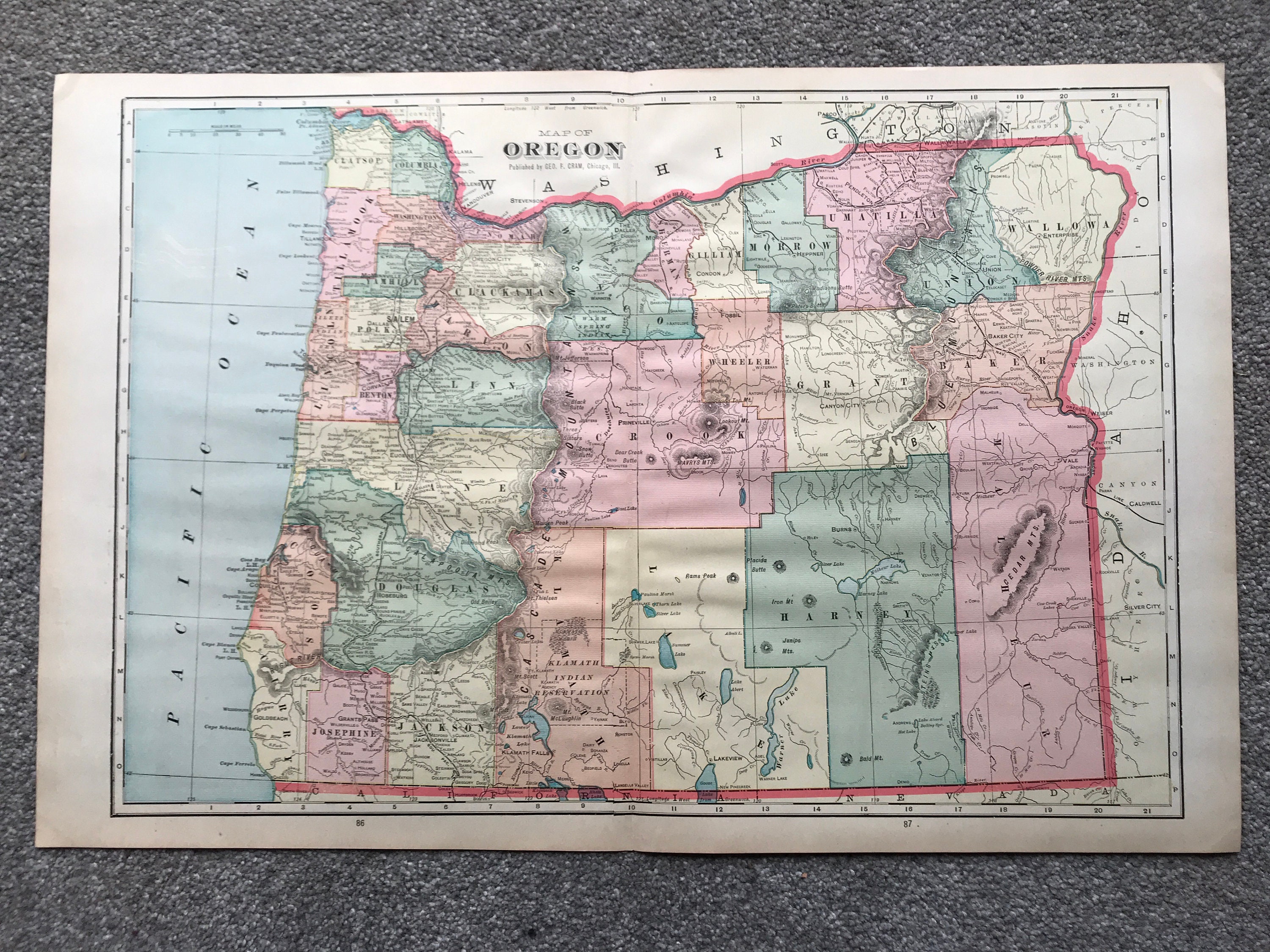 1907 Oregon Large Original Antique Map - Vintage Decor, United States ...