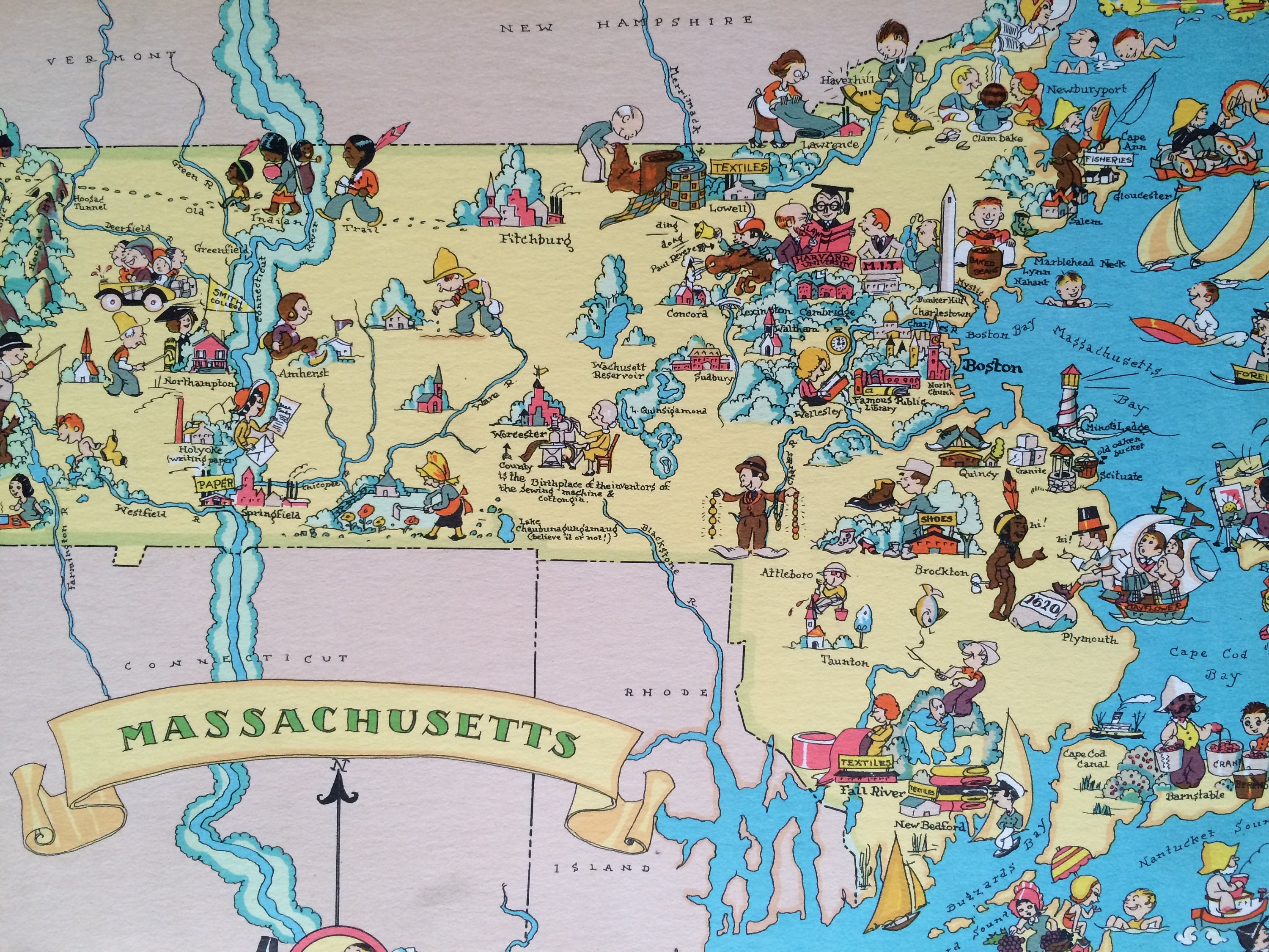 Reserved for William - 1935 Massachusetts Original Vintage Cartoon Map ...