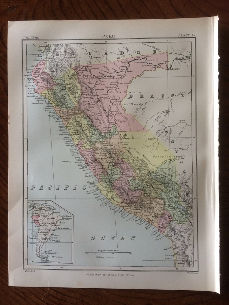1875 Peru Original Antique Map South America Vintage Wall | Etsy