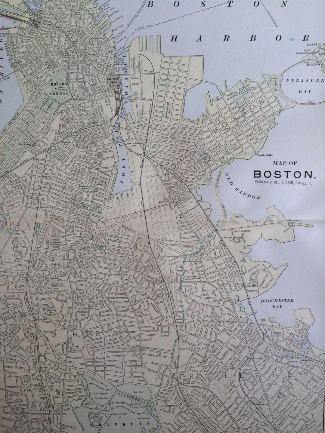 1901 BOSTON Large Original Antique Map, 22.5 X 14.5 Inches, Home Decor ...