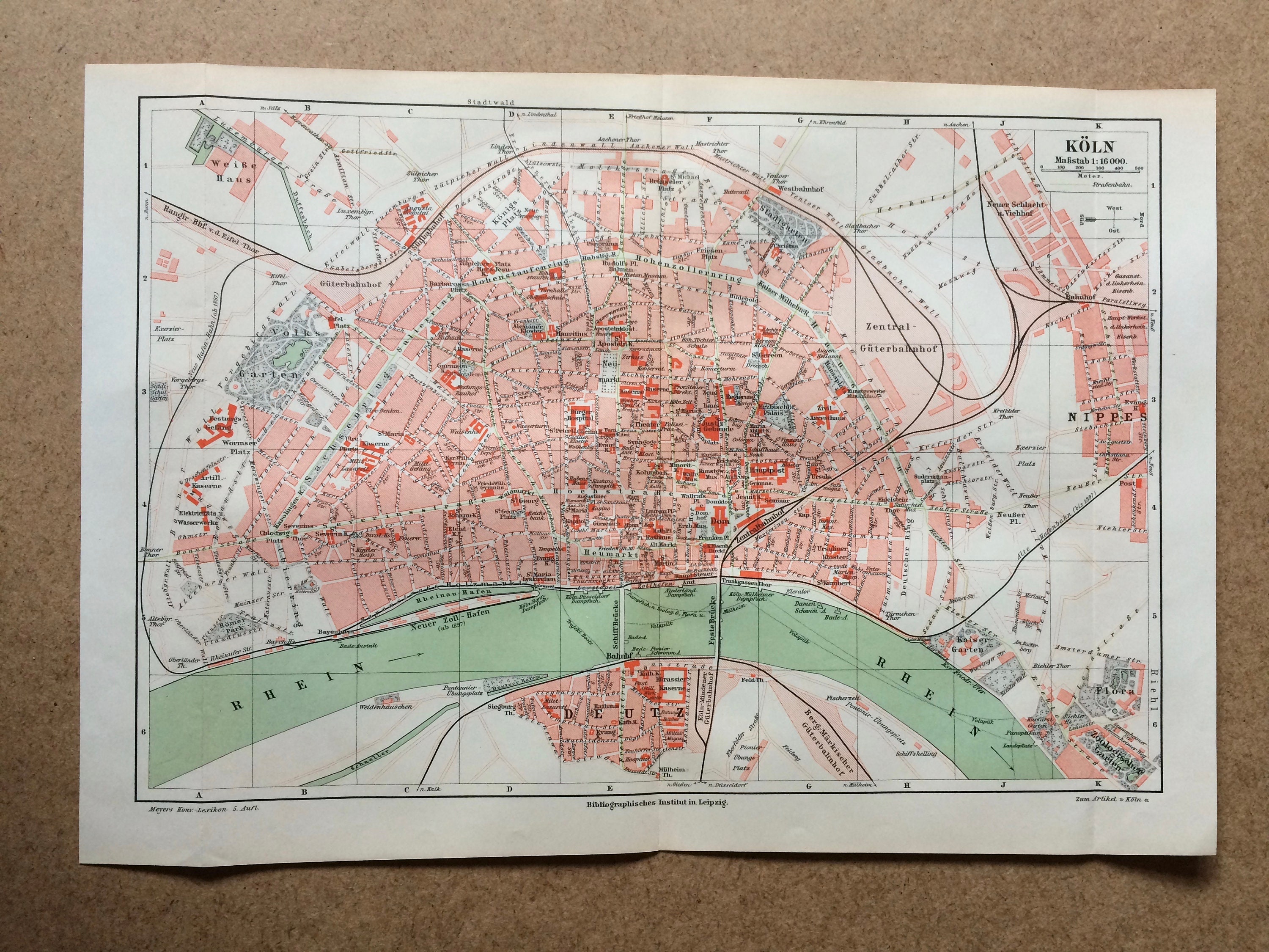 1896 Cologne Large Original Antique Map - Koln - Germany - City Plan ...