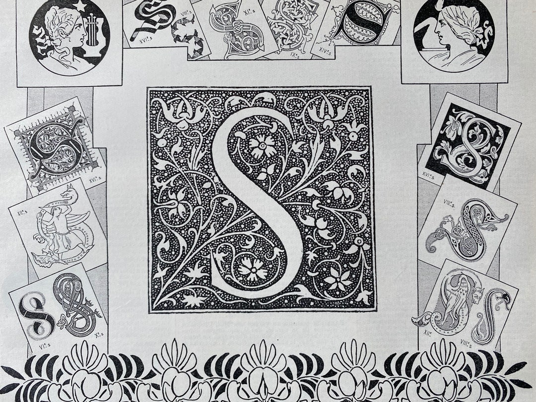1897 Letter S - Decorative Alphabet Letter Original Antique Print ...