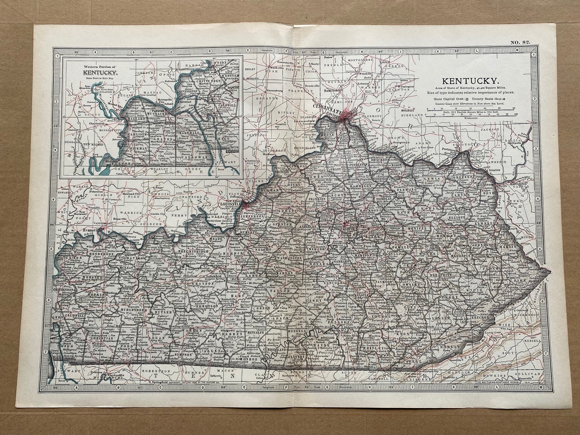 1903 Kentucky Original Large Antique Map US State Map KY - Etsy