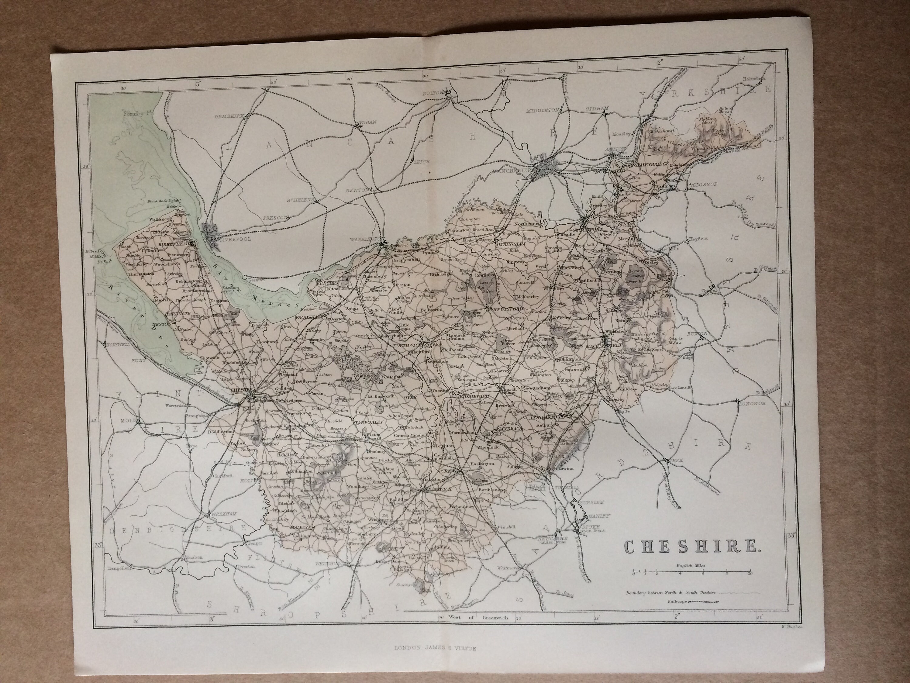 1868 CHESHIRE original antique map, english county, cartography ...