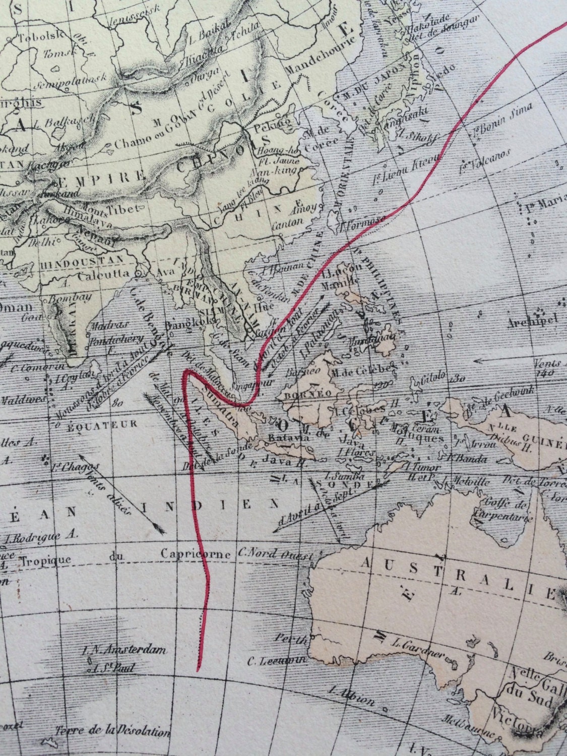 1866 MAPPE MONDE - antique world map - world in hemispheres - large ...