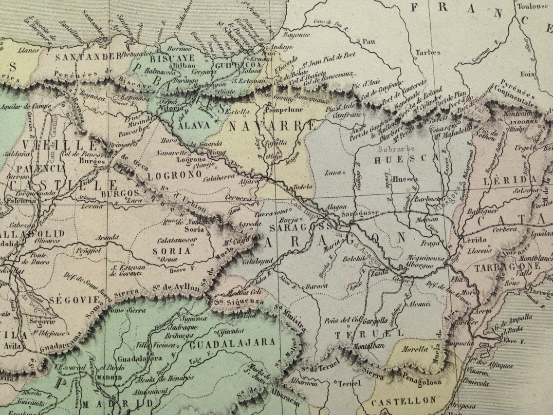 1866 Spain & Portugal Large Original Antique Map Physical - Etsy UK