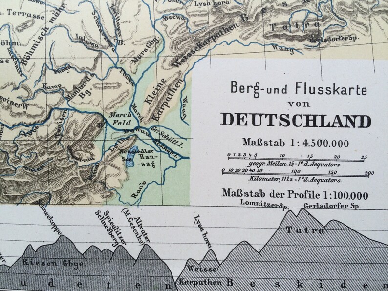 1880 Germany physical Original Antique Map Vintage Wall - Etsy