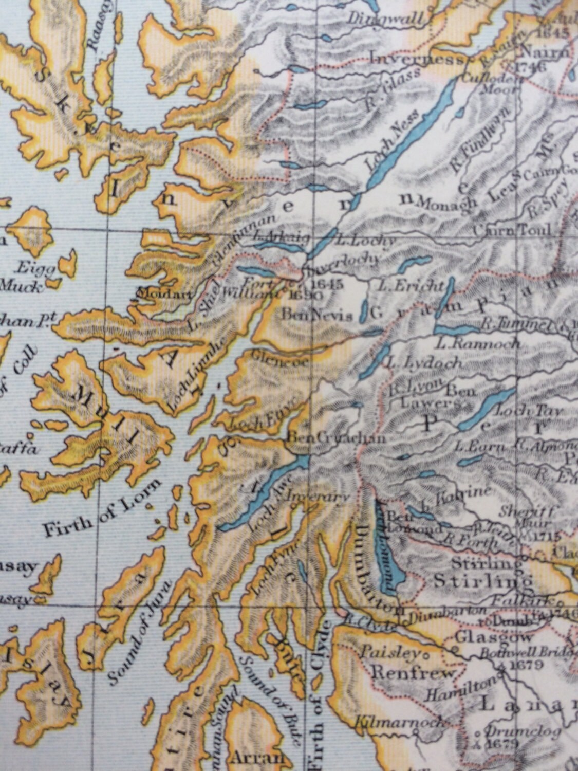 1905 Scotland 1641-1892 Original Antique Map, Military History, 10 x 12 ...