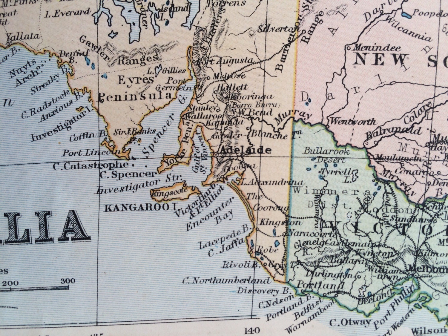 1890 AUSTRALIA Original Antique Map, 11 x 14 inches, Johnston Atlas ...
