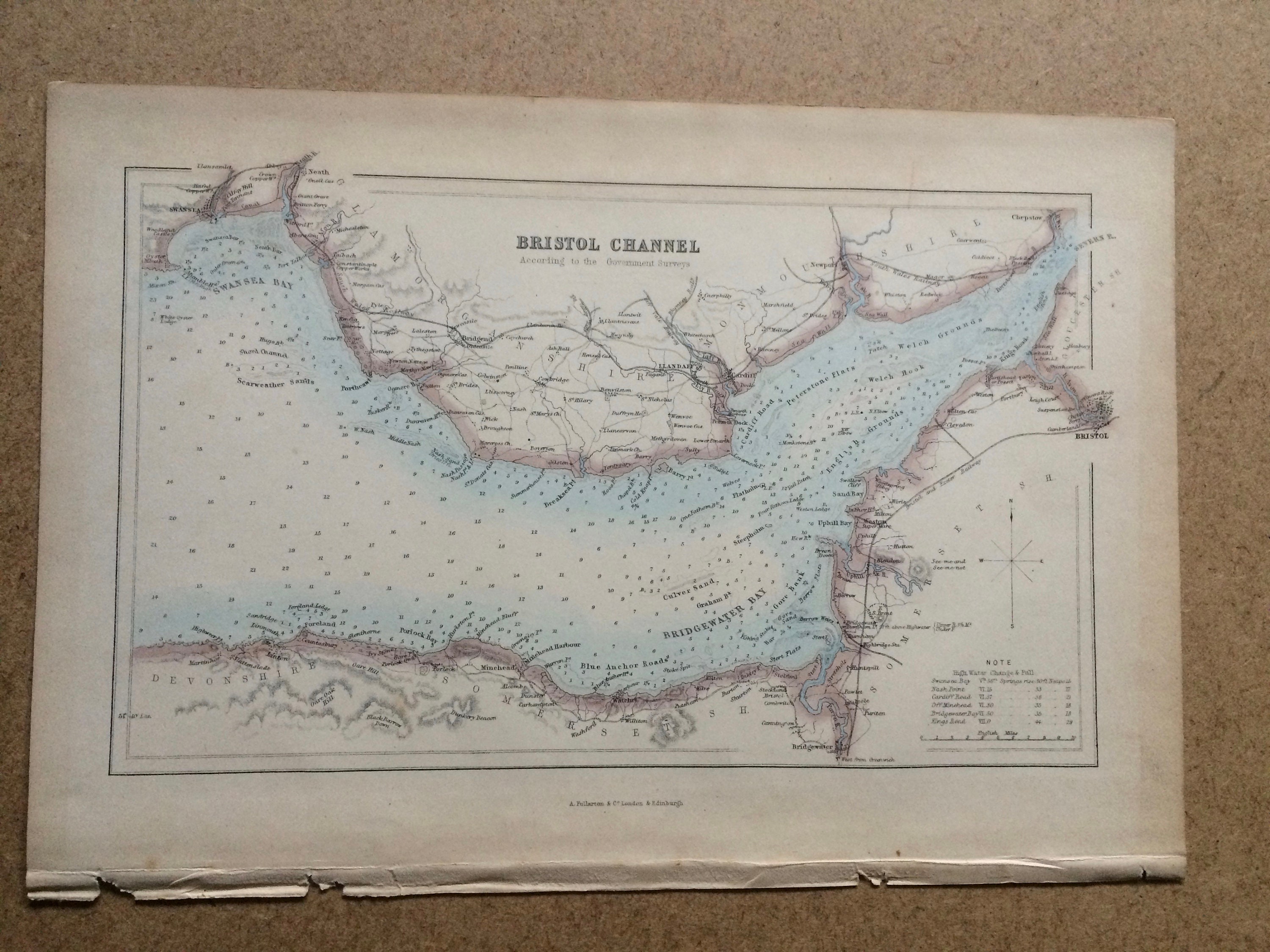 1870 Bristol Channel Original Antique Map - Available Mounted and ...