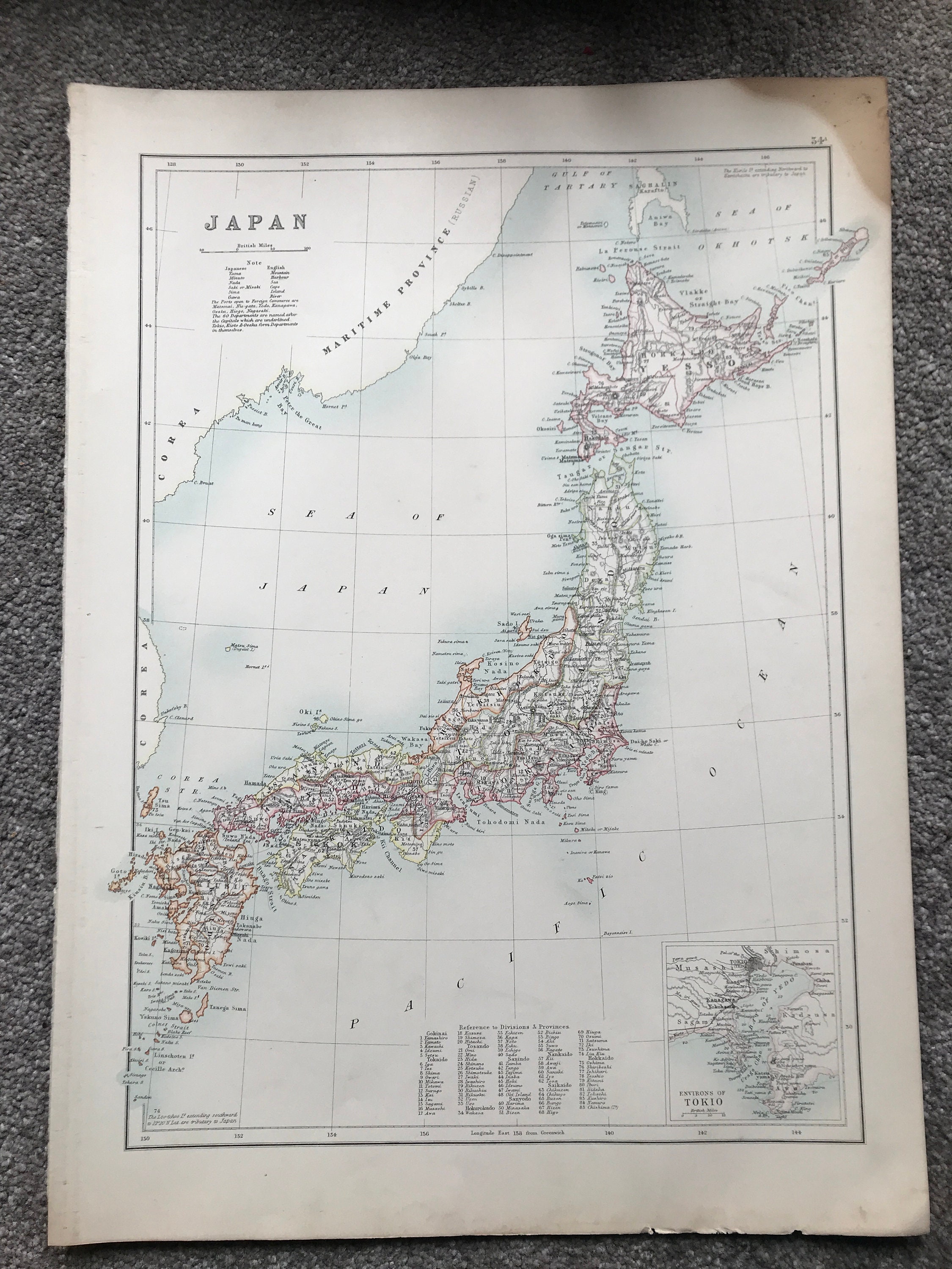Home Décor 1898 Japan Large Original Antique A & C Black Map with ...