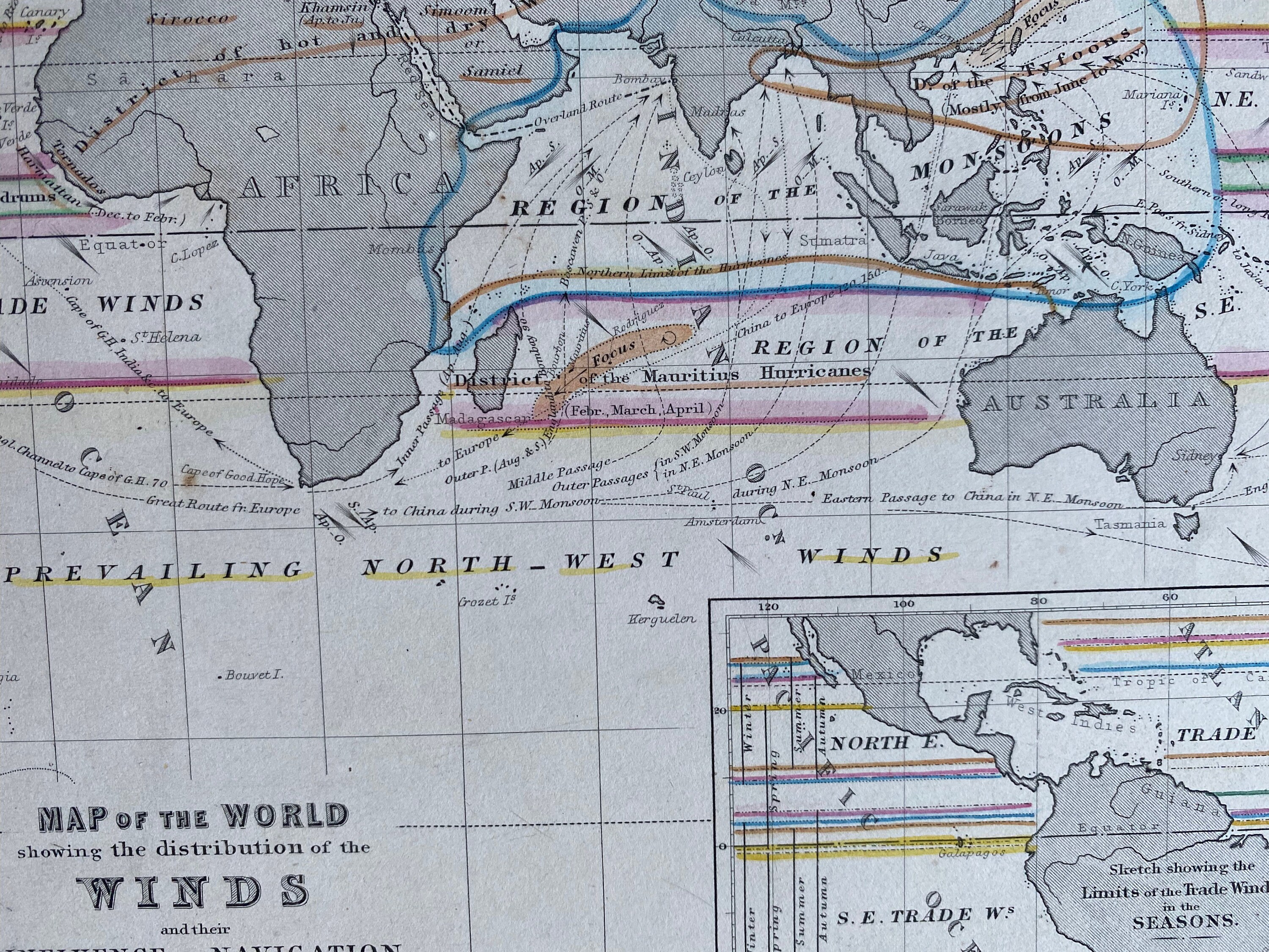 1853 Map of the World Showing the Distribution of the Winds - Etsy ...