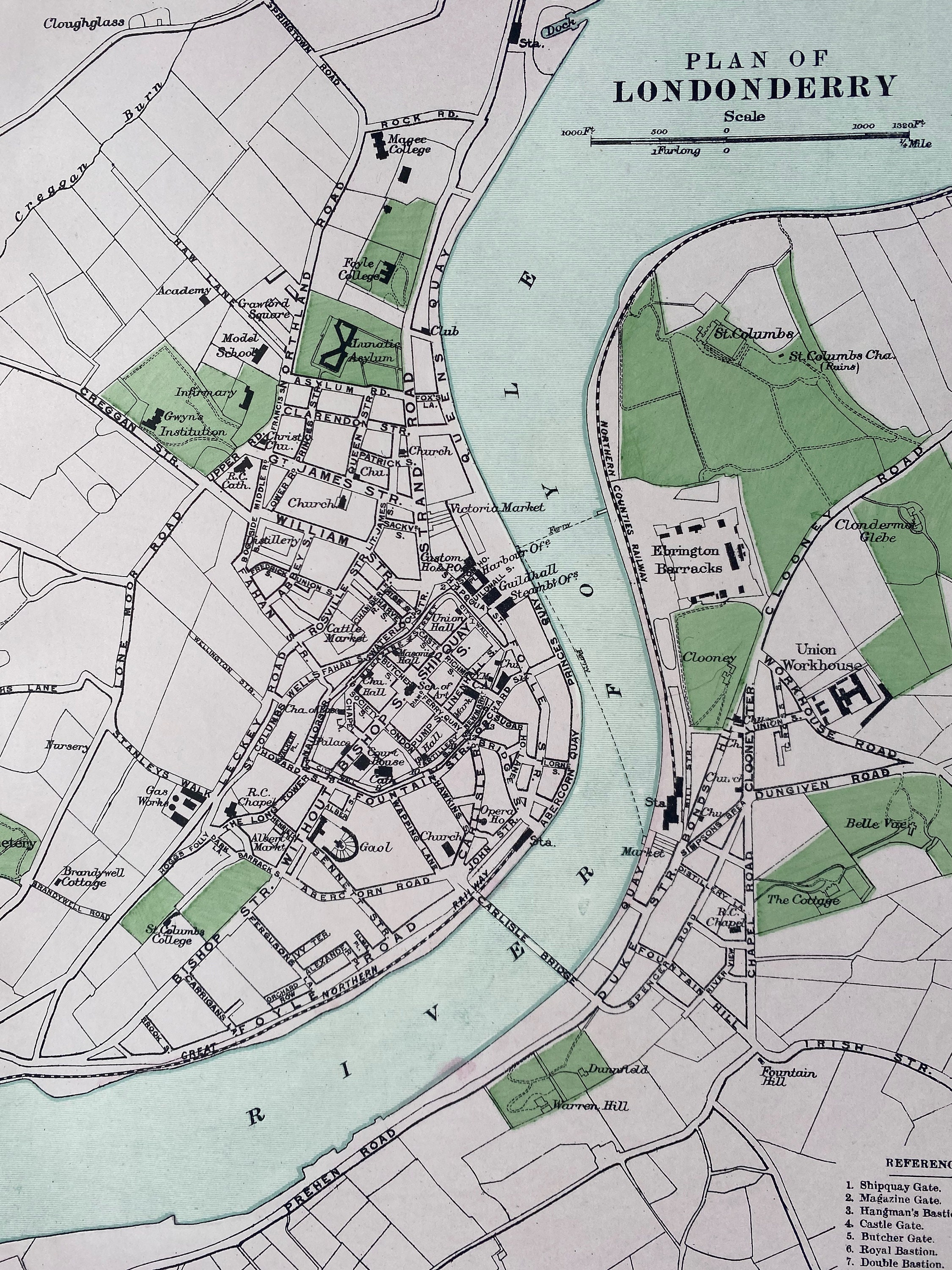 1902 Plan of Londonderry Original Antique Map - Northern Ireland - City ...