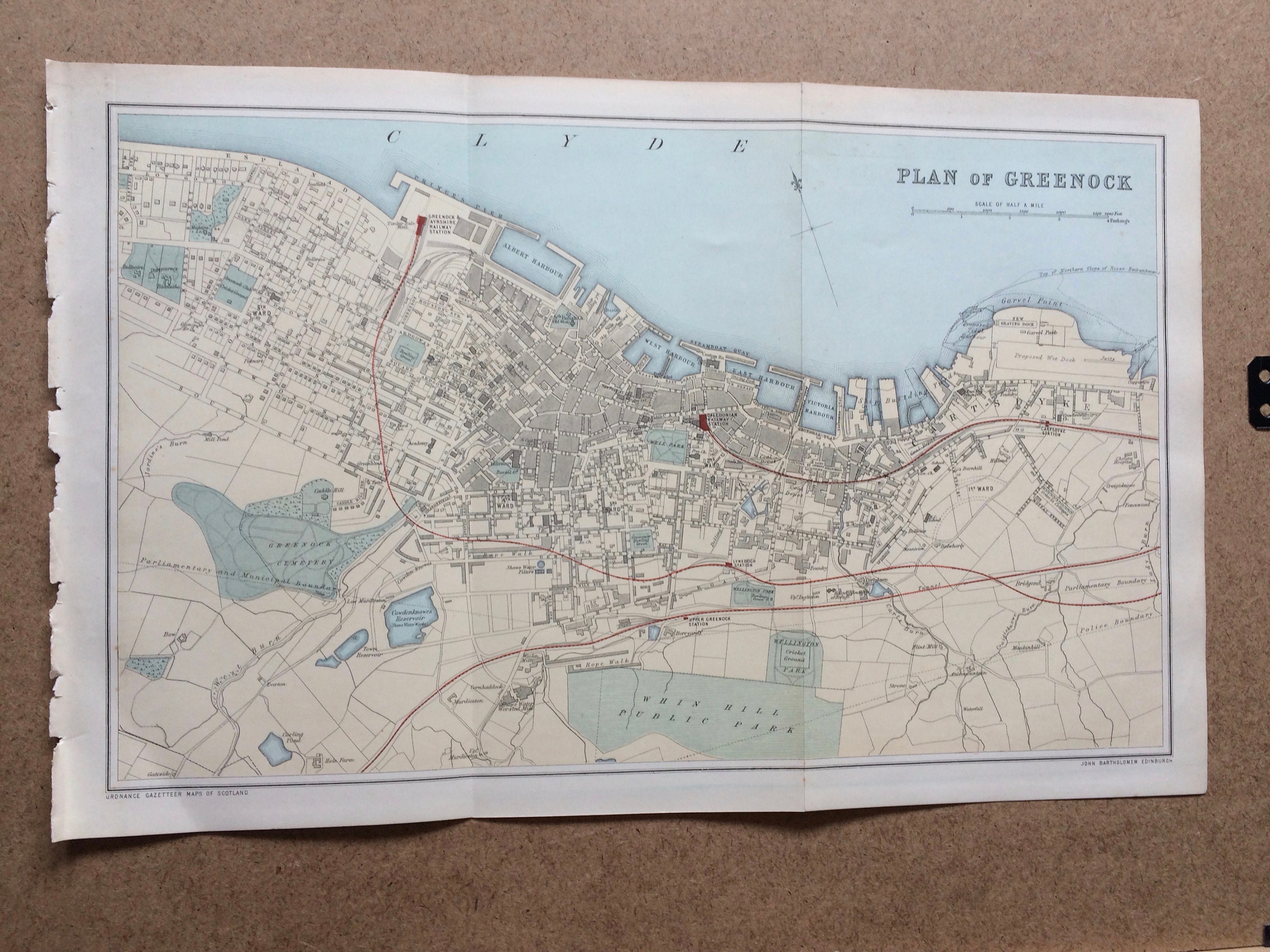 1882 Plan of Greenock Large Original Antique Map - Scottish Cartography ...