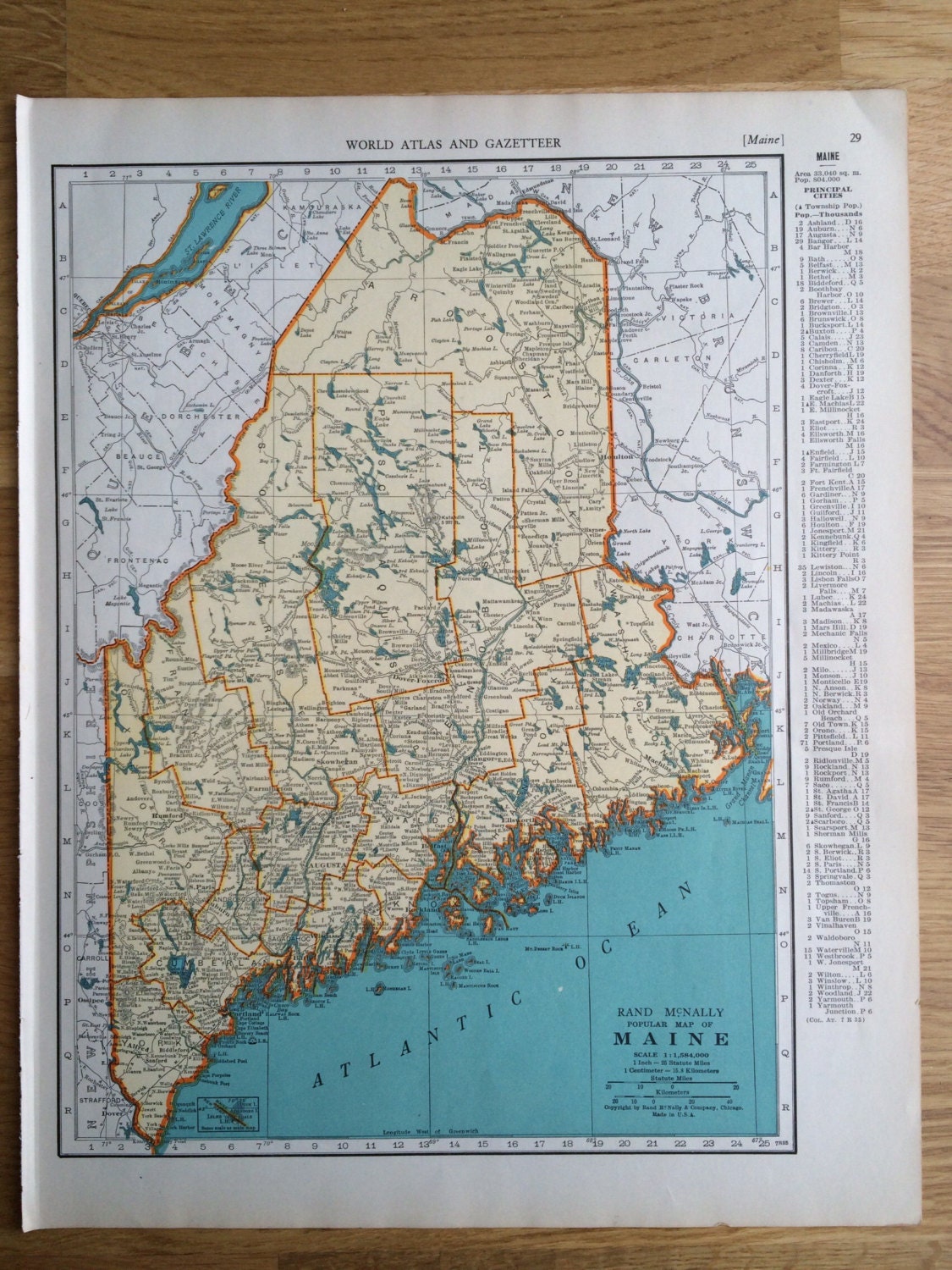 1937 MAINE Original Vintage Map, 11 x 14 inches, State Map, Rand ...