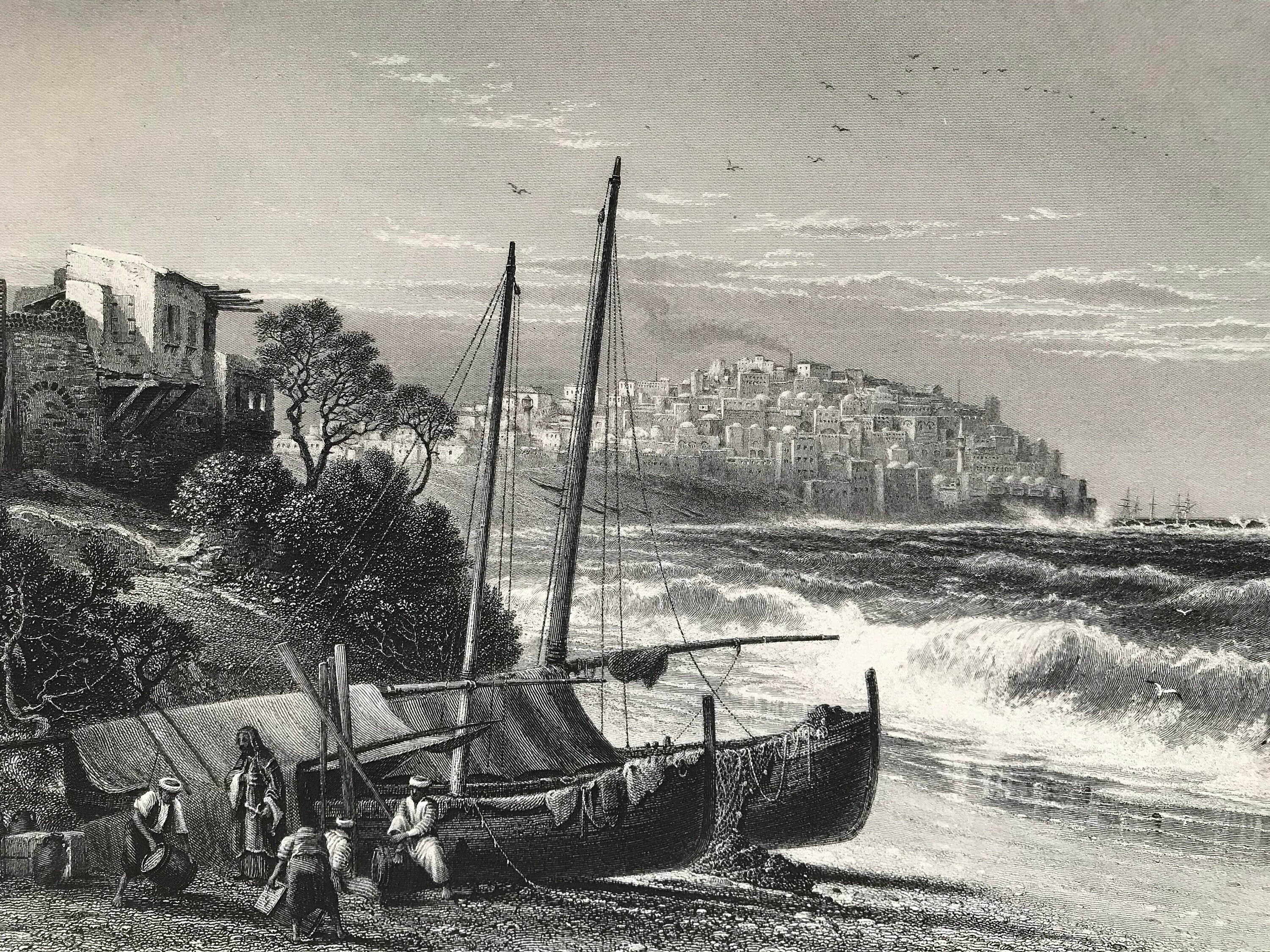 1880 Jaffa, The Ancient Joppa Original Antique Steel Engraving ...