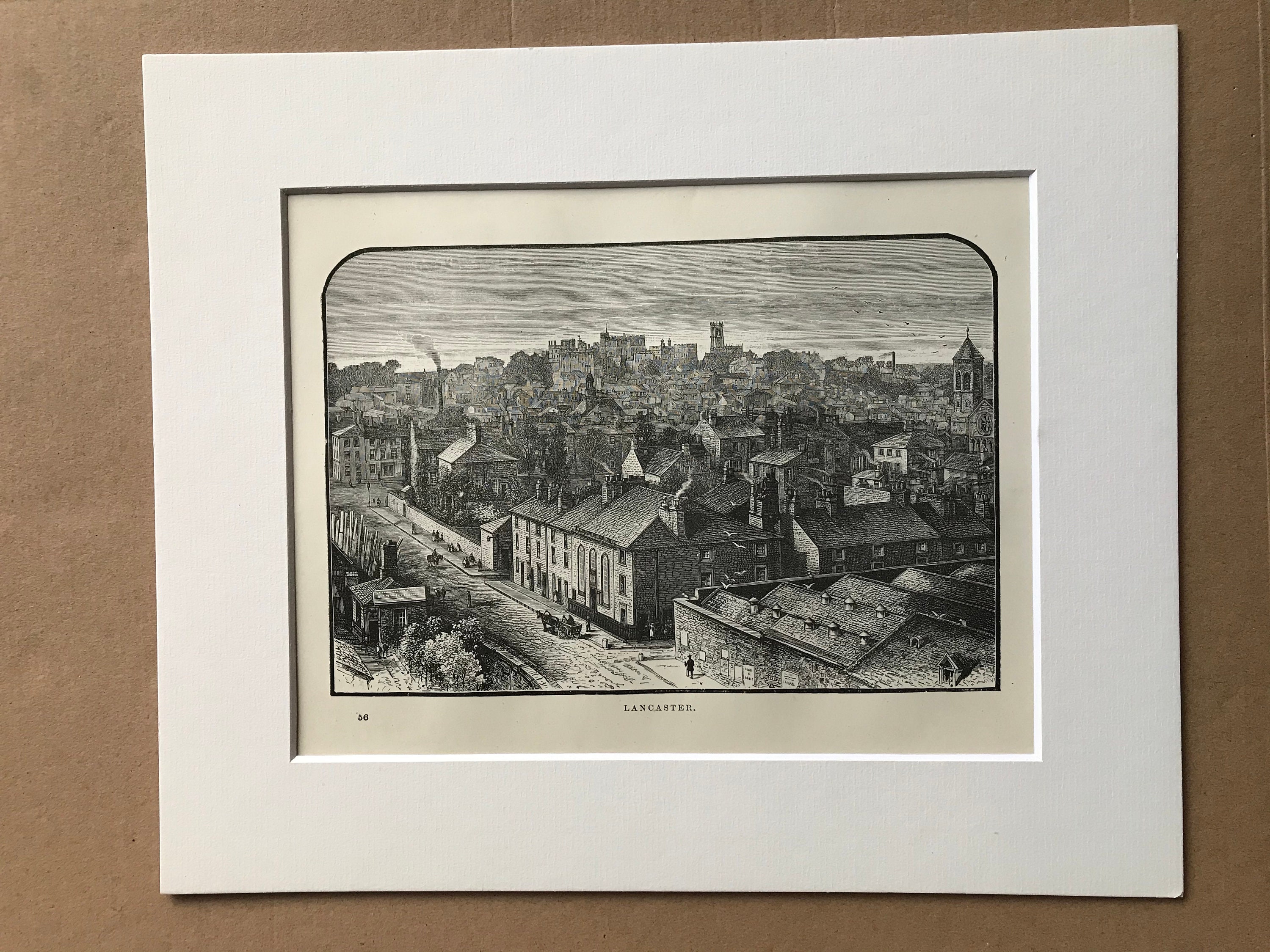 1883 Lancaster Original Antique Print - Lancashire - Mounted and Matted ...