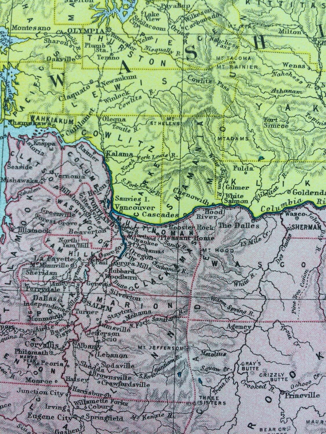 1875 Oregon & Washington original antique map, cartography, geography ...