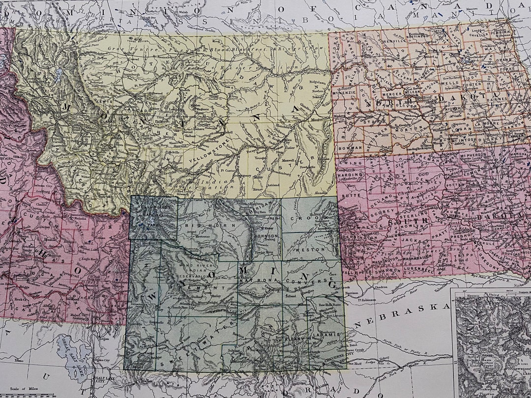 1875 Wyoming, Idaho, Montana & Dakota Original Antique Map With Inset ...