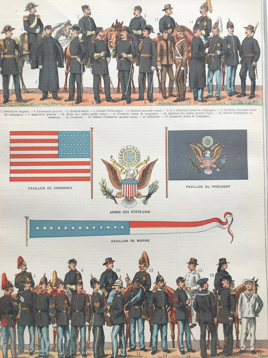 1897 United States - Army and Flags Original Antique Print - Military ...