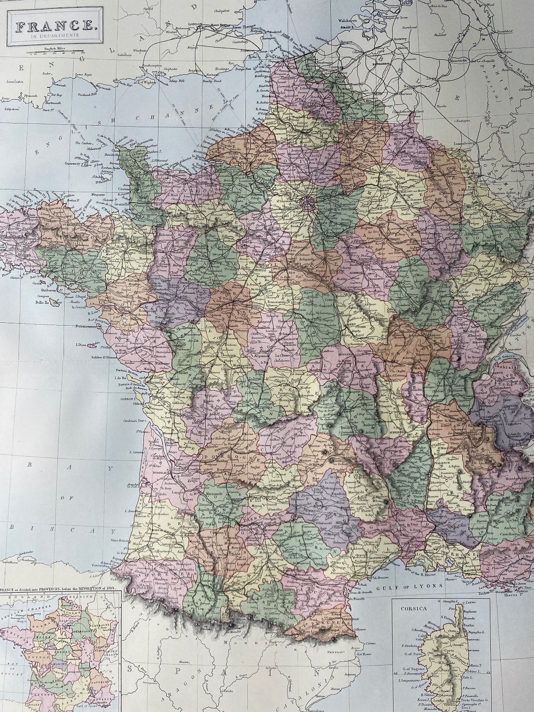 1876 France Extra Large Original Antique A & C Black Map - French Decor ...