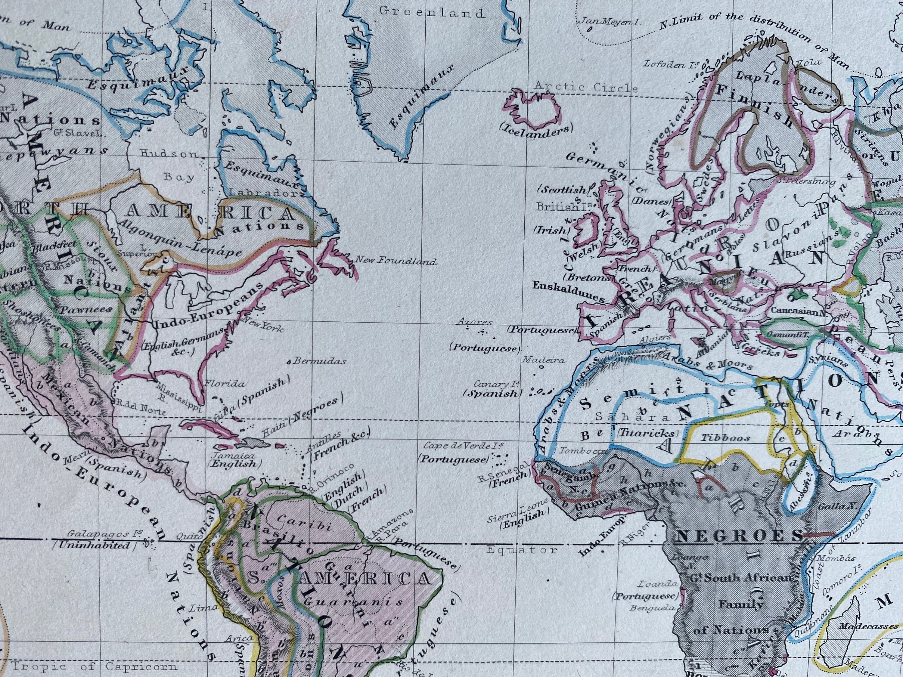 1853 Ethnographical Map of the World showing the distribution of the ... 1853 Ethnographical Map of the World showing the distribution of the ...