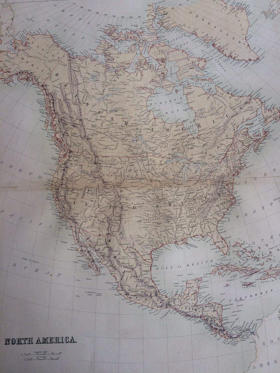 1859 NORTH AMERICA extra large rare original antique A & C Black Map ...