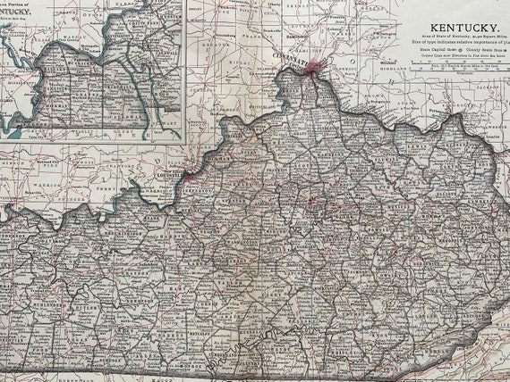 1903 Kentucky Original Large Antique Map US State Map KY - Etsy