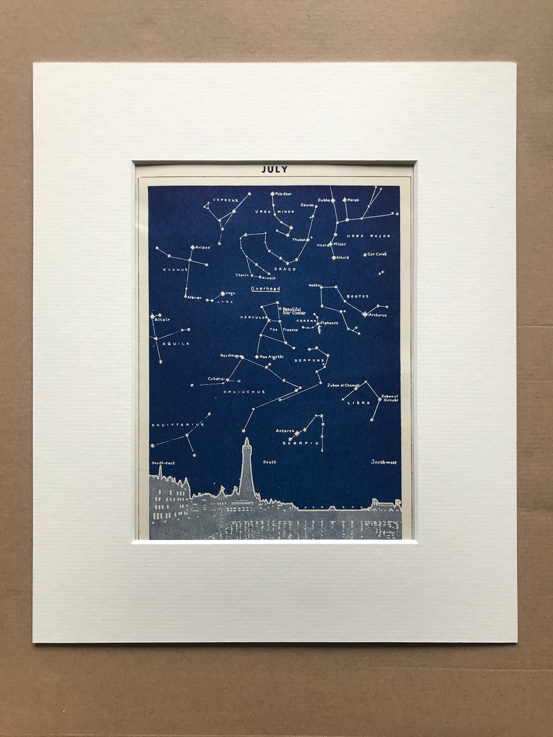 1940s July Star Map Seen Over Bristol Original Vintage Print - Mounted ...