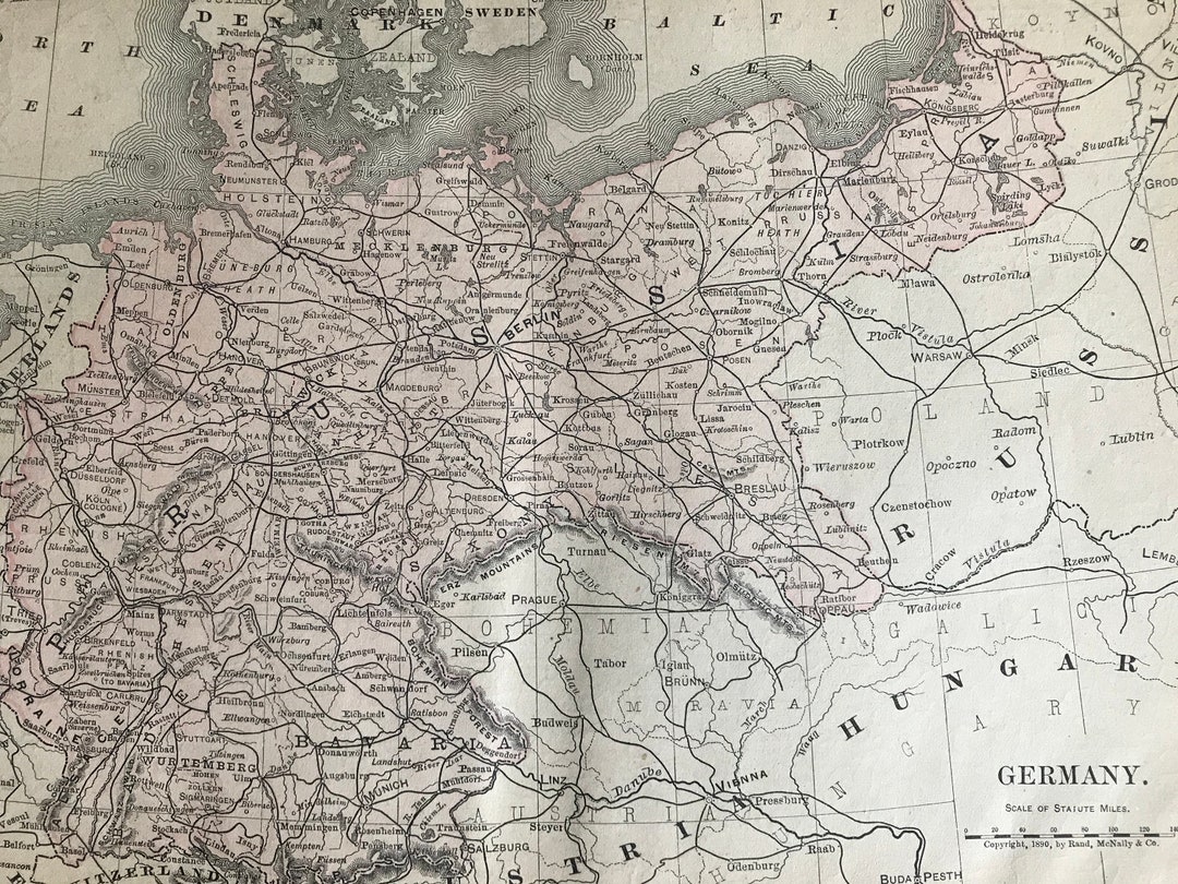 1891 Germany Original Antique Map German Decor Vintage Wall - Etsy